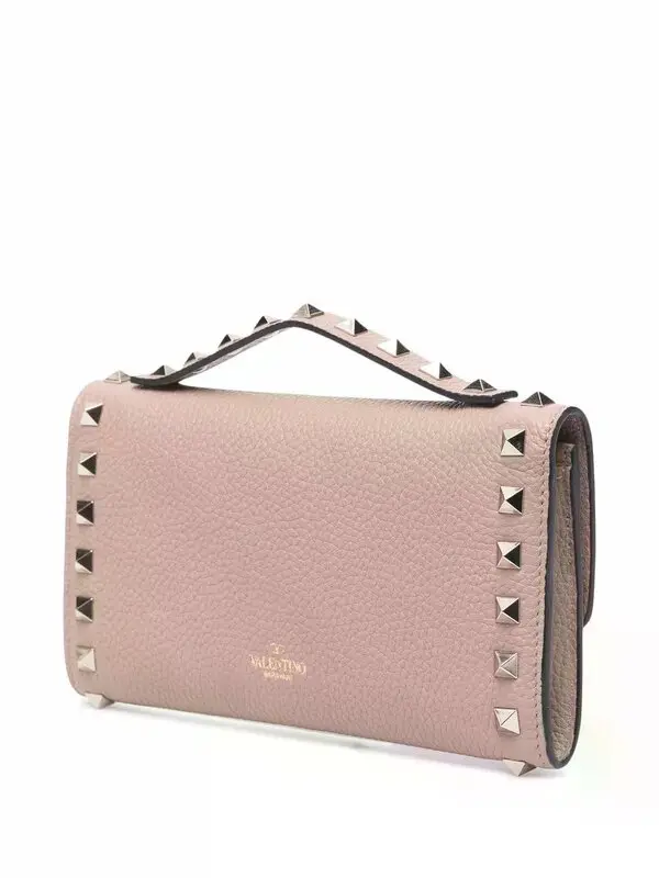 Valentino Garavani Rockstud Grainy Calfskin Wallet With Chain Strap