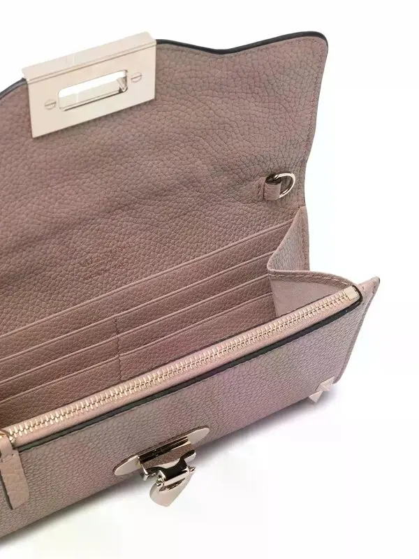 Valentino Garavani Rockstud Grainy Calfskin Wallet With Chain Strap