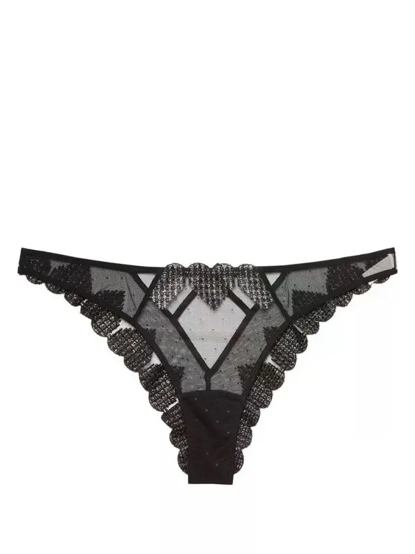 FLEUR DU MAL Heart Embroidered Cheeky Briefs - Black