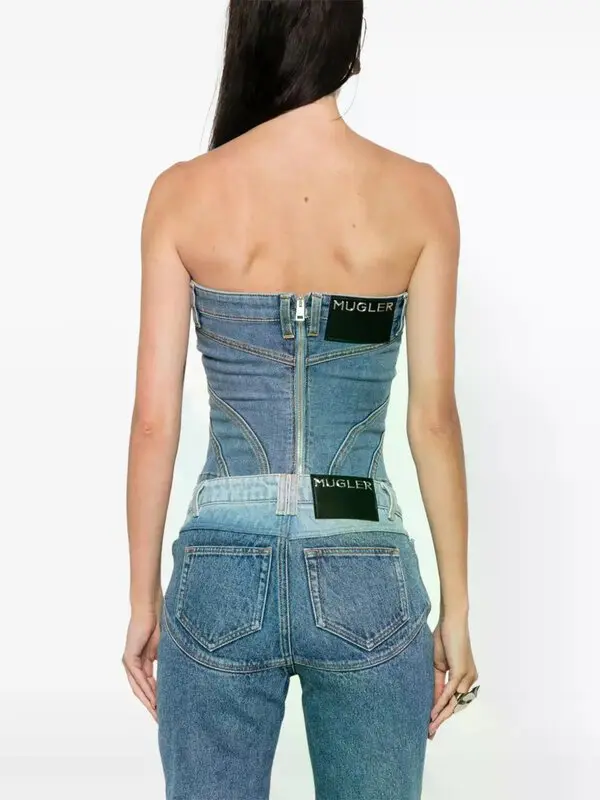 MUGLER Spiral Denim Bustier