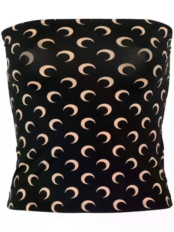 MARINE SERRE Moonogram Pattern Strapless Top - Black