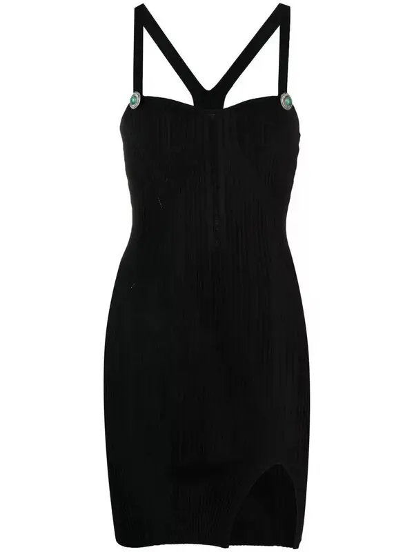 Roberto Cavalli Ribbed-knit Button-detail Mini Dress