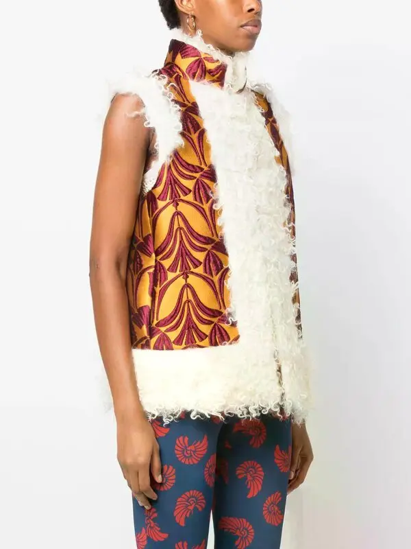 La DoubleJ Patterned Brocade Vest With Faux-shearling Trim