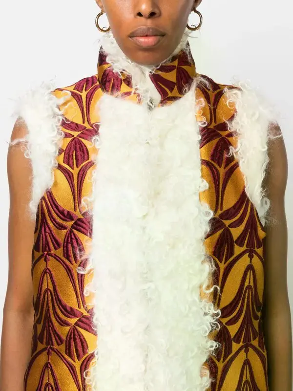 La DoubleJ Patterned Brocade Vest With Faux-shearling Trim