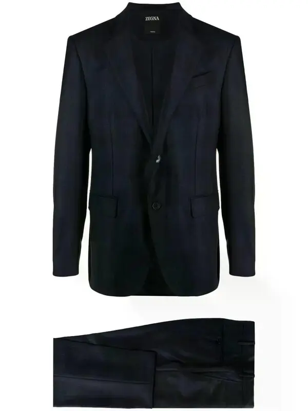 Zegna Single-breasted Checked Wool Suit - Blue
