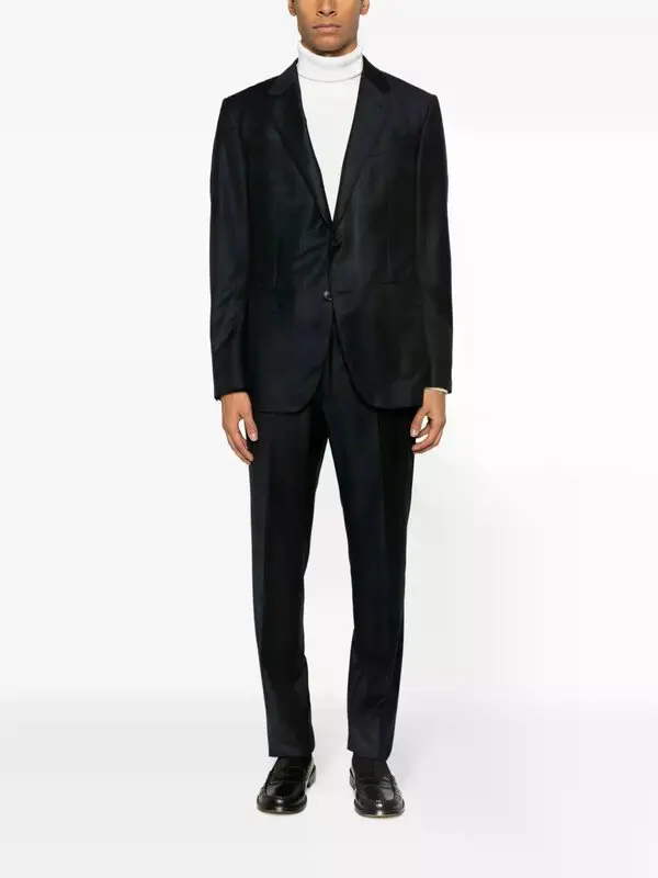 Zegna Single-breasted Checked Wool Suit - Blue
