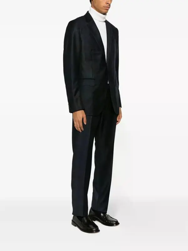 Zegna Single-breasted Checked Wool Suit - Blue