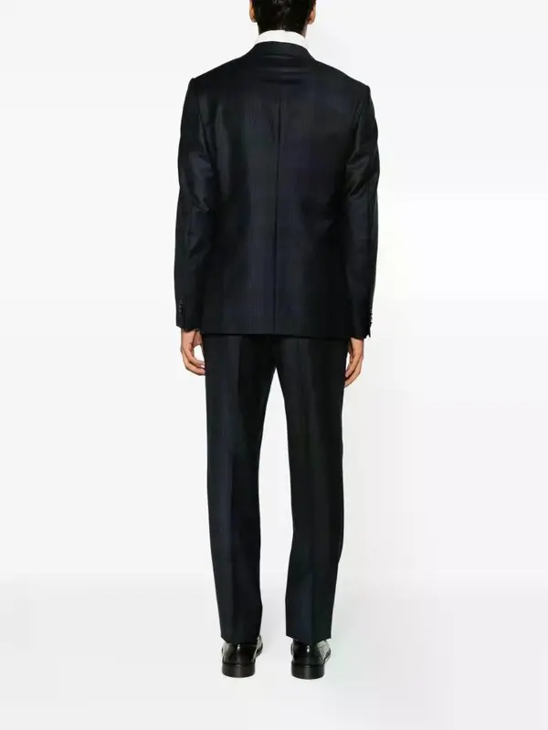 Zegna Single-breasted Checked Wool Suit - Blue