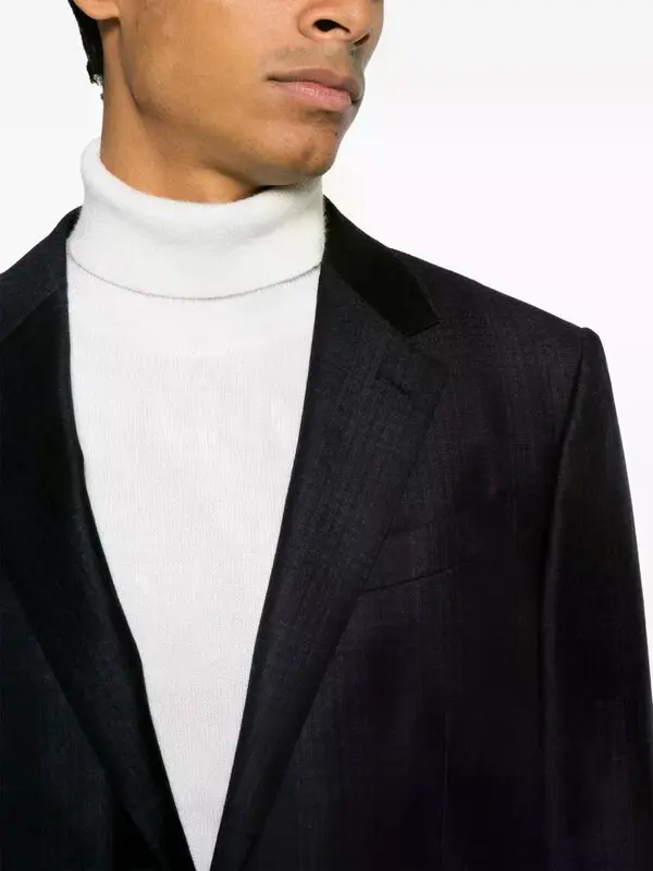 Zegna Single-breasted Checked Wool Suit - Blue