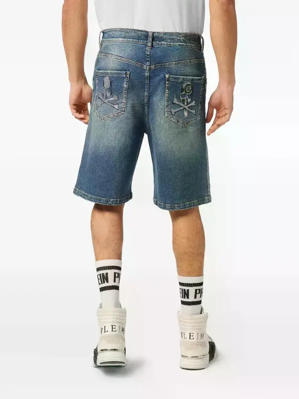 Philipp Plein Formentera Skulls Denim Shorts