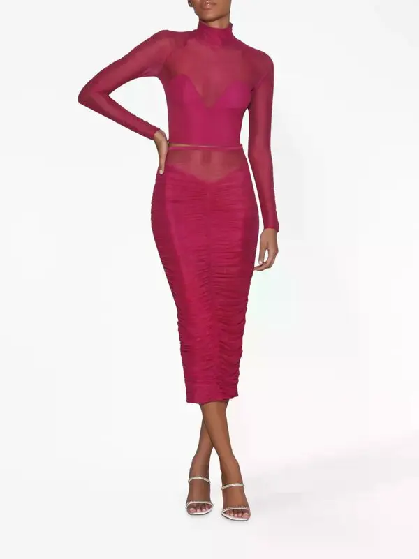 FLEUR DU MAL Ruched Midi Skirt