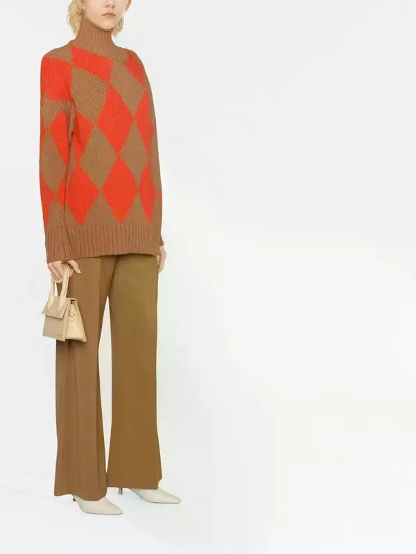 La DoubleJ Argyle High-neck Jumper - Brown