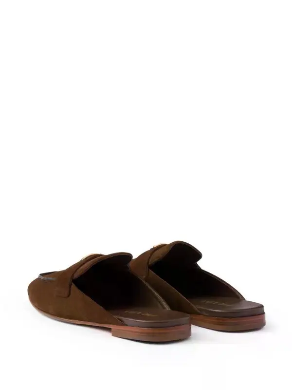 Prada Suede Slippers With Enameled Triangle Logo - Brown