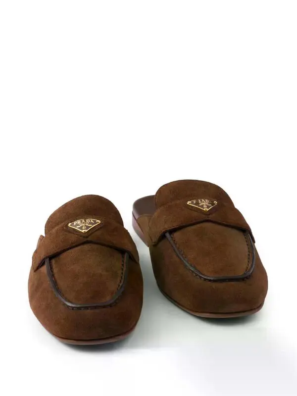 Prada Suede Slippers With Enameled Triangle Logo - Brown