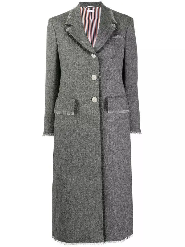 Thom Browne Rwb Stripe Frayed Edge Coat