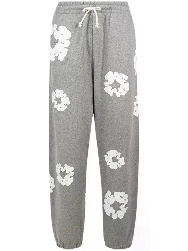 DENIM TEARS Cotton Abstract Pattern Print Track Pants - Grey
