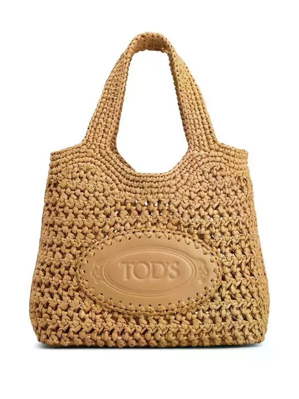 TOD'S Mini Leather-raffia Shopper - Neutrals