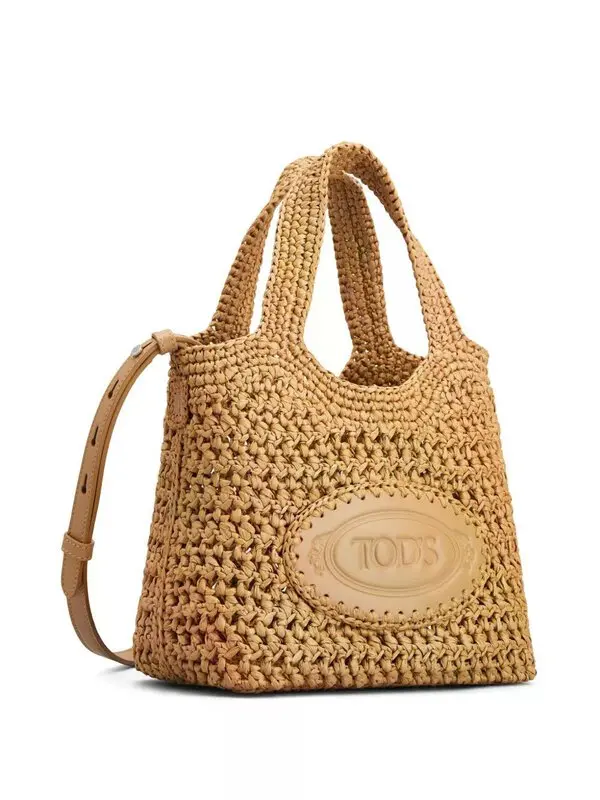 TOD'S Mini Leather-raffia Shopper - Neutrals