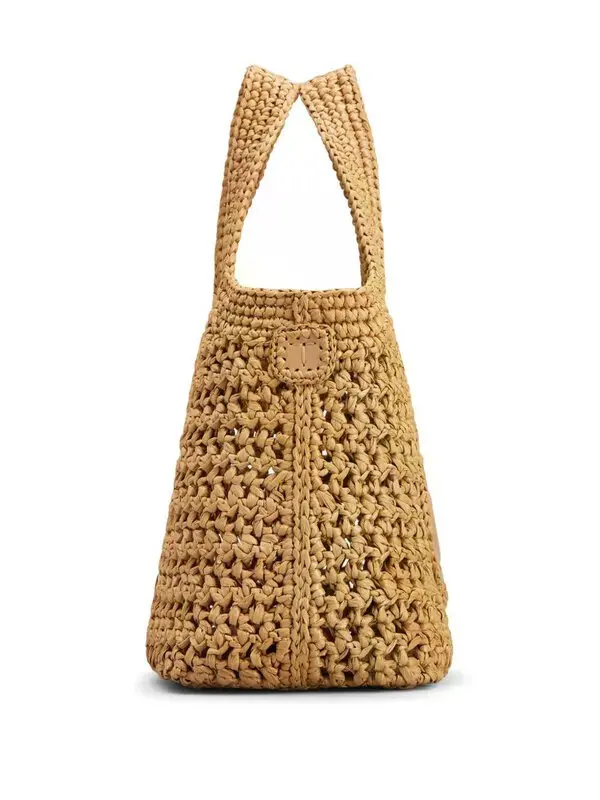 TOD'S Mini Leather-raffia Shopper - Neutrals