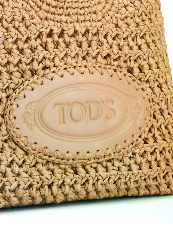 TOD'S Mini Leather-raffia Shopper - Neutrals