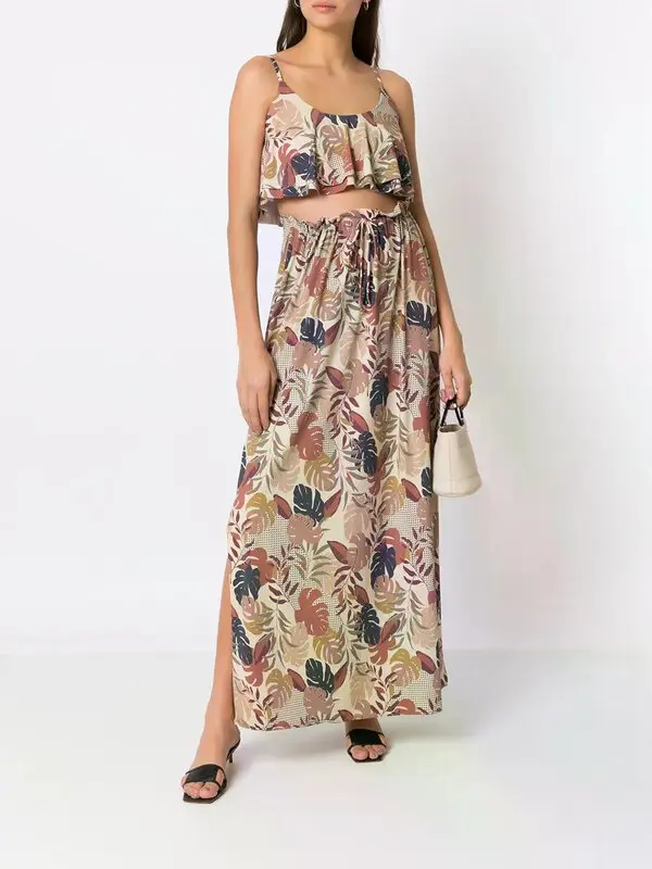 AMIR SLAMA Palm Leaf Print Cropped Top