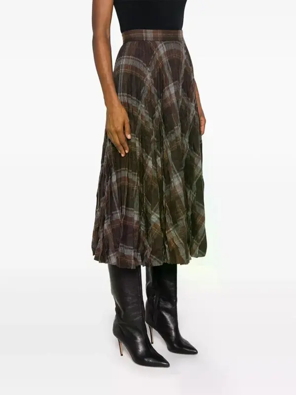 Balenciaga Pleated Check Midi Skirt