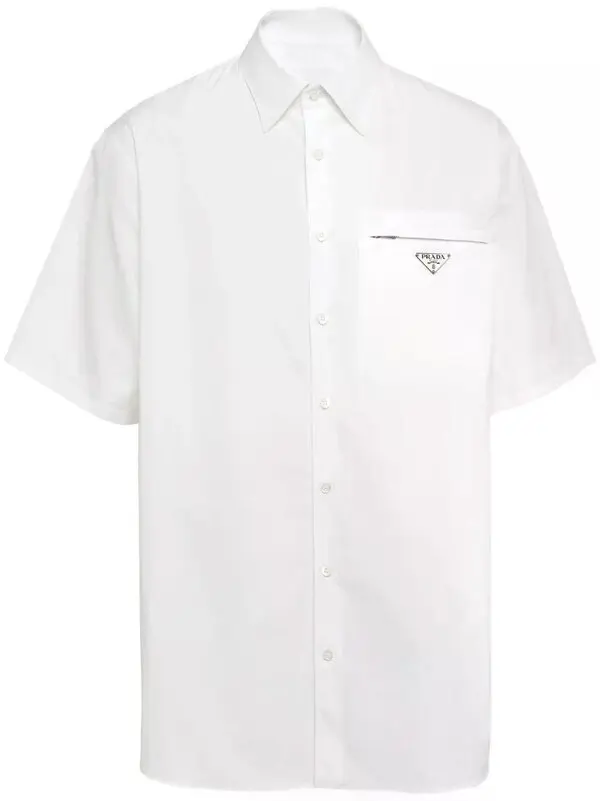 Prada Short-sleeve Triangle-logo Cotton Shirt - White
