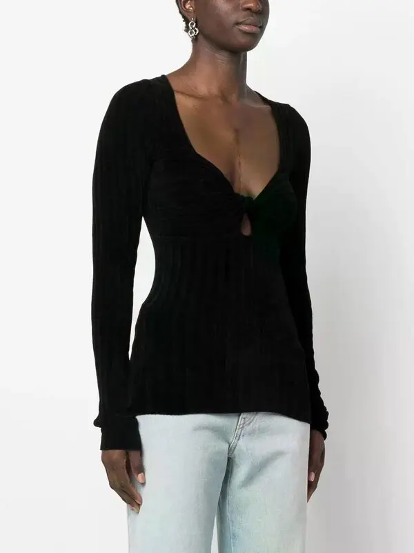 MSGM Twist-front Ribbed Long-sleeve Top