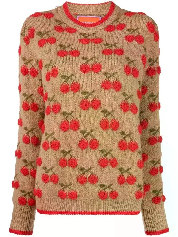 La DoubleJ Cherry Intarsia-knit Jumper - Neutrals