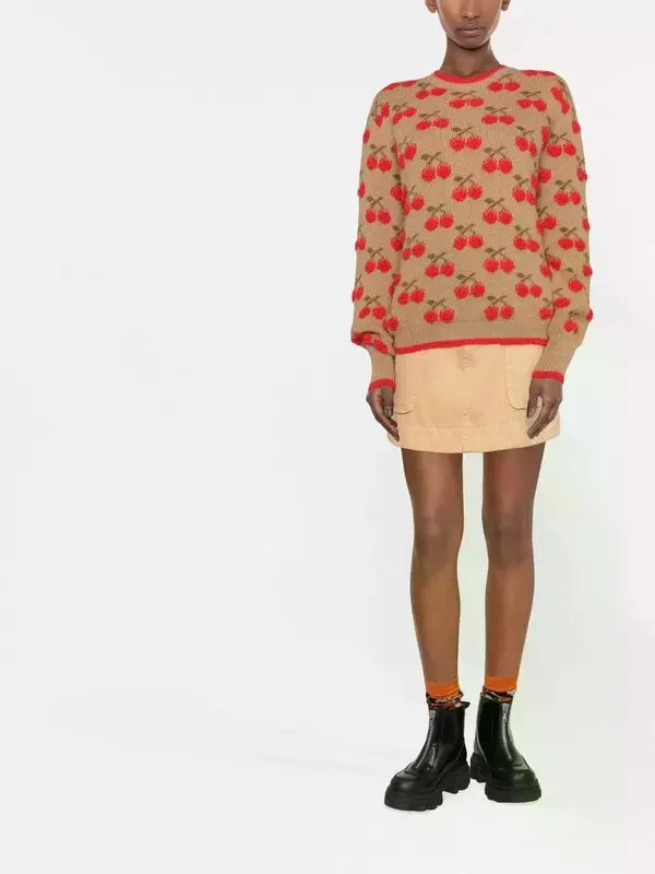 La DoubleJ Cherry Intarsia-knit Jumper - Neutrals