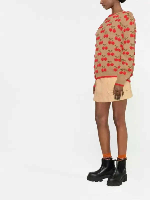 La DoubleJ Cherry Intarsia-knit Jumper - Neutrals