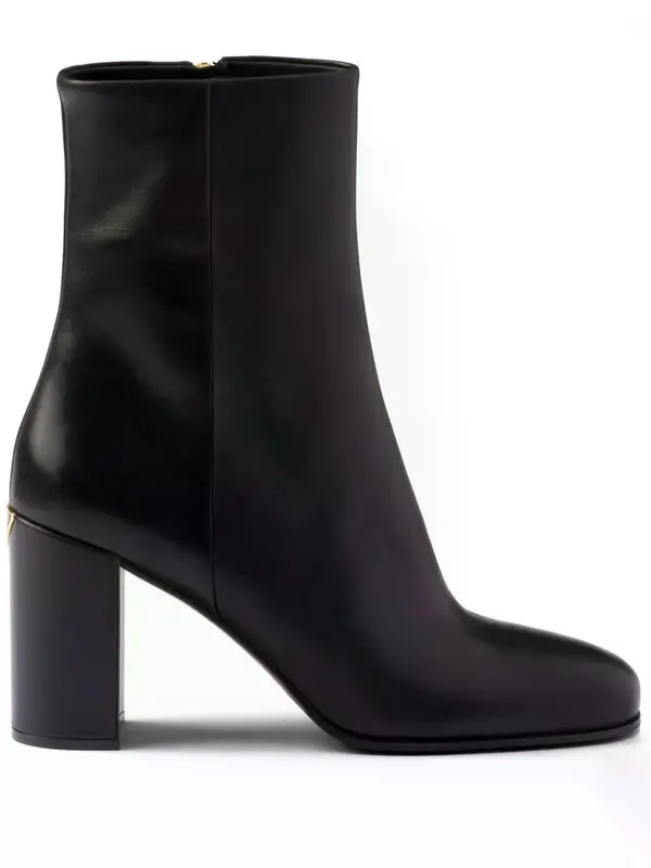 Prada Leather Ankle Boots With Enameled Triangle Logo Heel - Black
