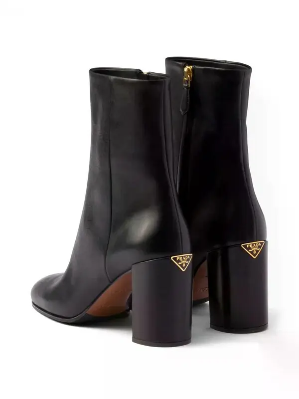 Prada Leather Ankle Boots With Enameled Triangle Logo Heel - Black