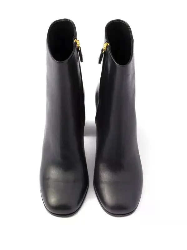 Prada Leather Ankle Boots With Enameled Triangle Logo Heel - Black