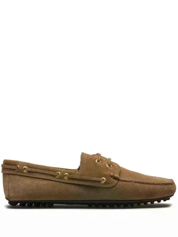 Car Shoe Lace-up Suede Loafers - Brown