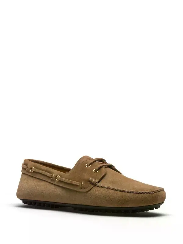 Car Shoe Lace-up Suede Loafers - Brown