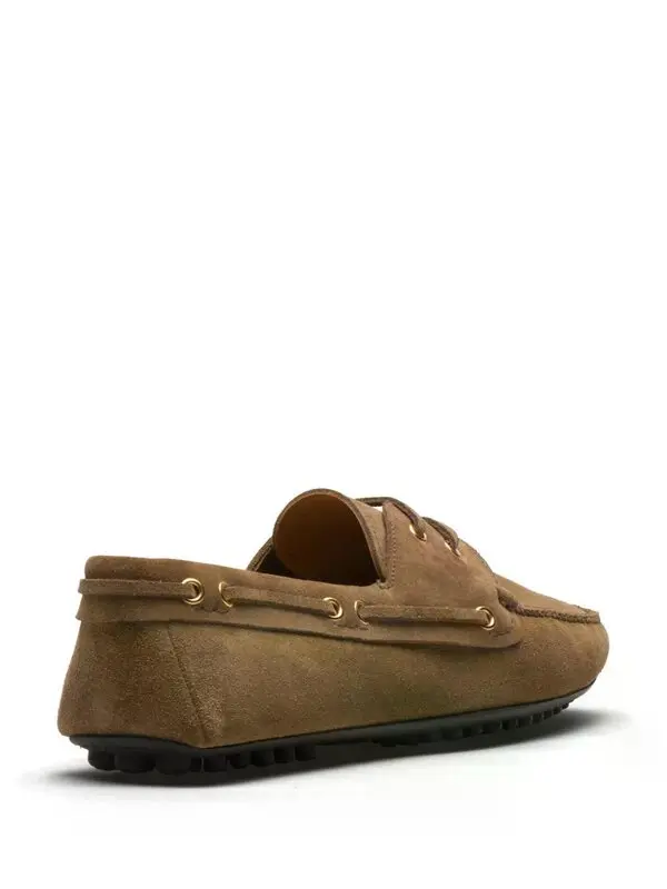 Car Shoe Lace-up Suede Loafers - Brown