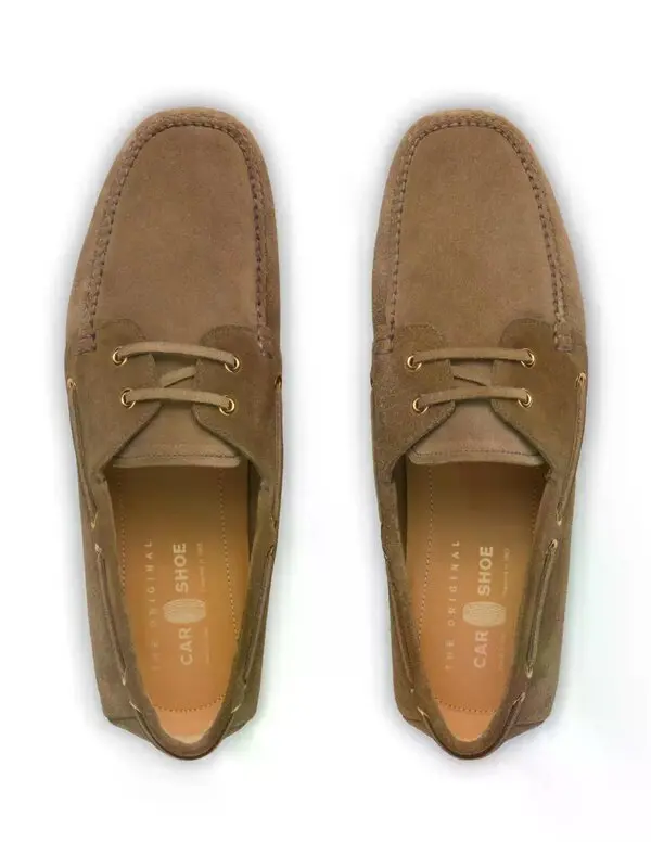 Car Shoe Lace-up Suede Loafers - Brown