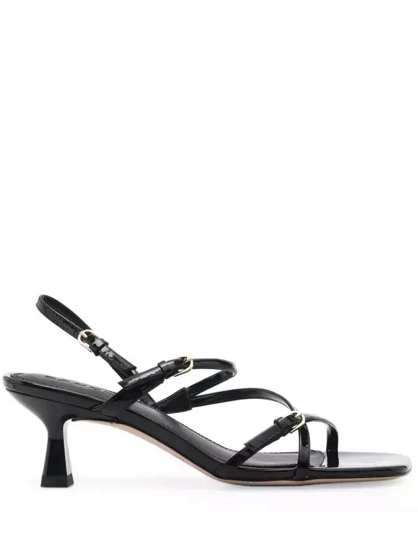 Sandro Square-toe Patent Leather Strappy Sandals With Adjustable Fastenings - Black