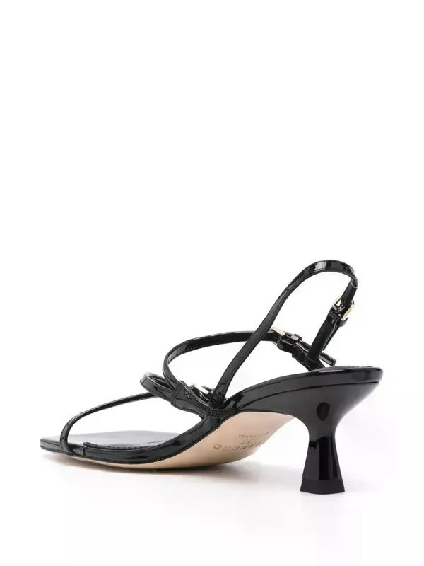 Sandro Square-toe Patent Leather Strappy Sandals With Adjustable Fastenings - Black