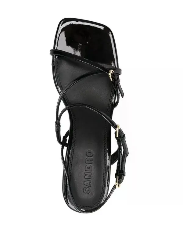 Sandro Square-toe Patent Leather Strappy Sandals With Adjustable Fastenings - Black