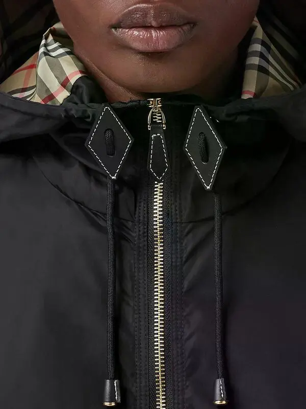 Burberry Hooded Jacket With Leather Trim