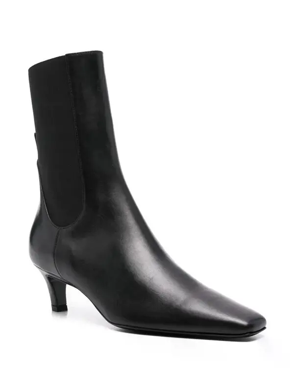 TOTEME Calf Leather Mid Heel Boots - Black