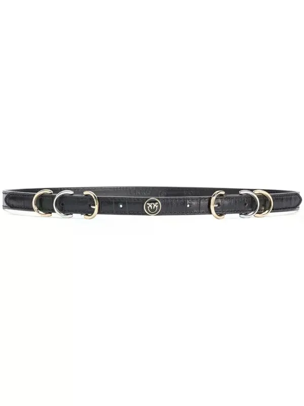 Pinko Crocodile-effect Leather Belt - Black