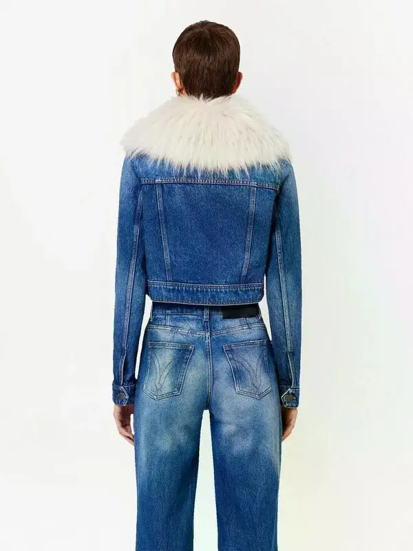 AMI Paris Furry Collar Denim Jacket