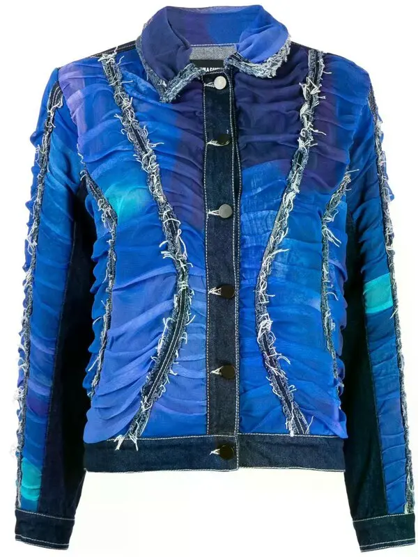 Paula Canovas Del Vas Ruched Frayed Denim Jacket - Blue
