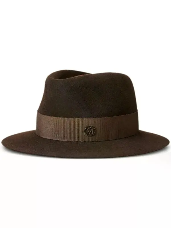 MAISON MICHEL Andre Logo Plaque-detail Wool Fedora - Brown