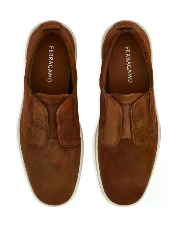 FERRAGAMO Suede Derby Slip-on Shoes - Brown