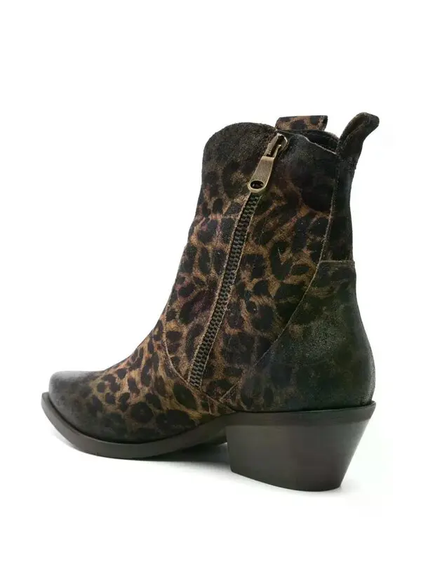 METISSE 50mm Leopard-print Mid Block Heel Pointed Toe Boots