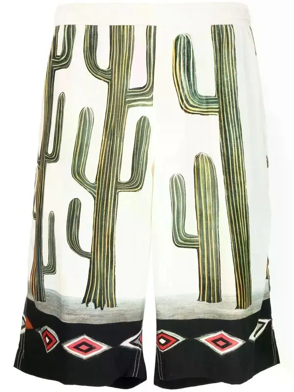 ENDLESS JOY Graphic-print Rayon Shorts - Brown